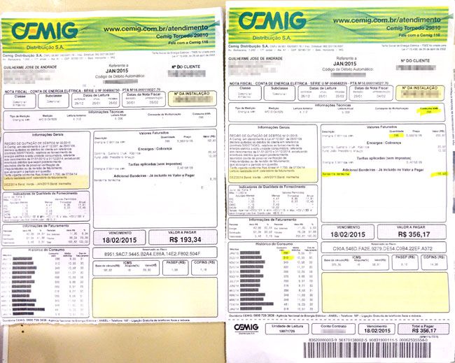 Faturas da Cemig trazem erro em valores